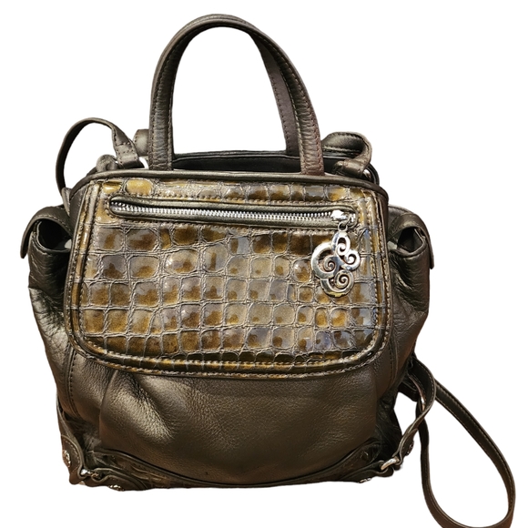 Brighton | Bags | Vtg Brighton Brown Pewter Croc Embossed Leather ...